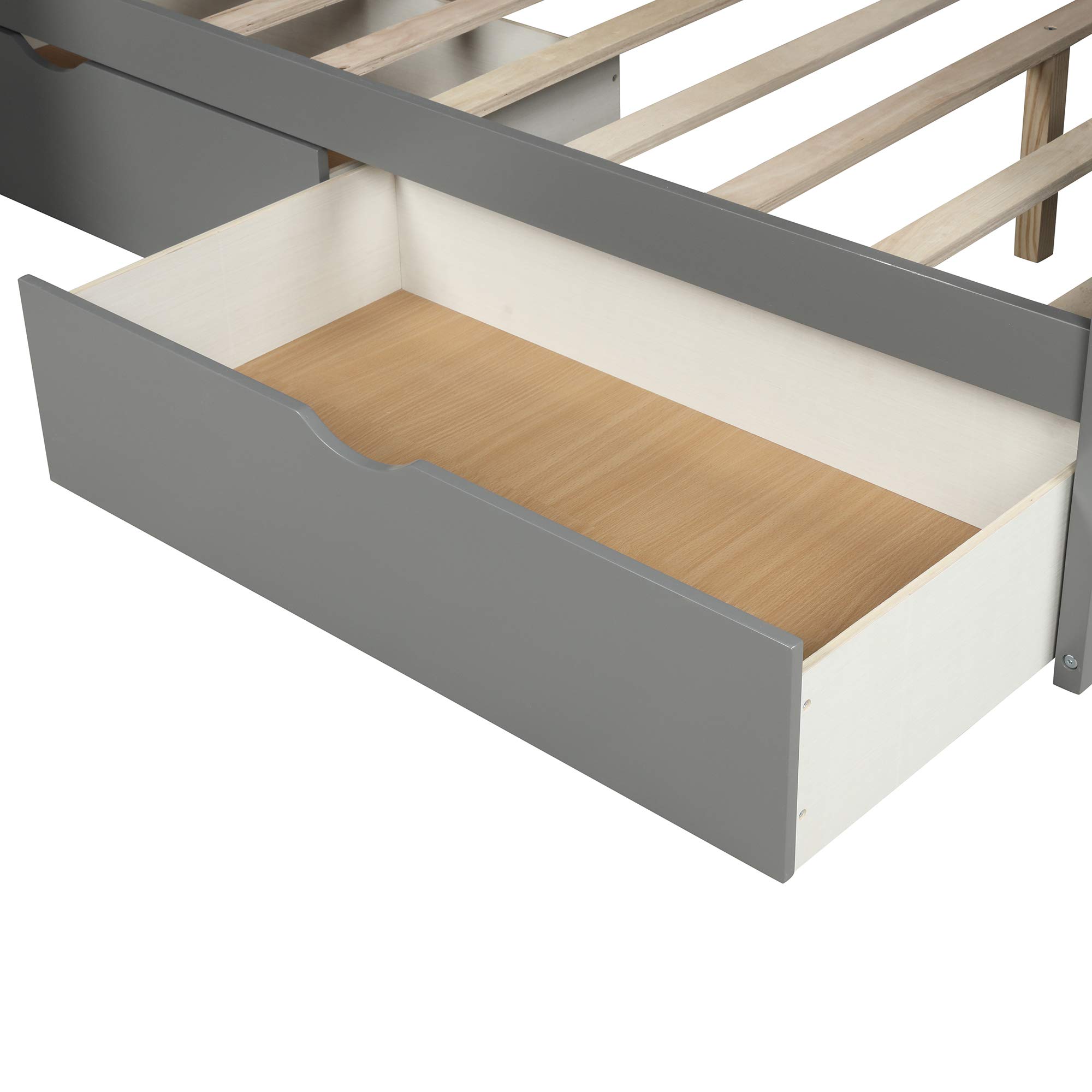 Twin Over Full bunk Bed with Drawers,Storage and Slide - Twin Over Full Bed Frame for Kids, Teens Bedroom, Guest Room Furniture, No Box Spring Needed