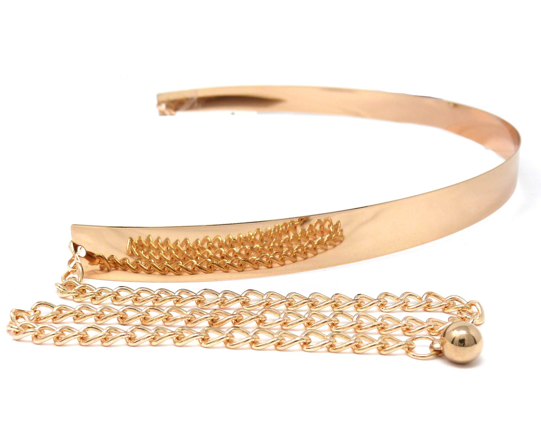 Fashion 21 Women's Shiny Polished Adjustable Metal Mirror Waist Belt Gold, Rose Gold, Silver Tone (1.6", Gold)