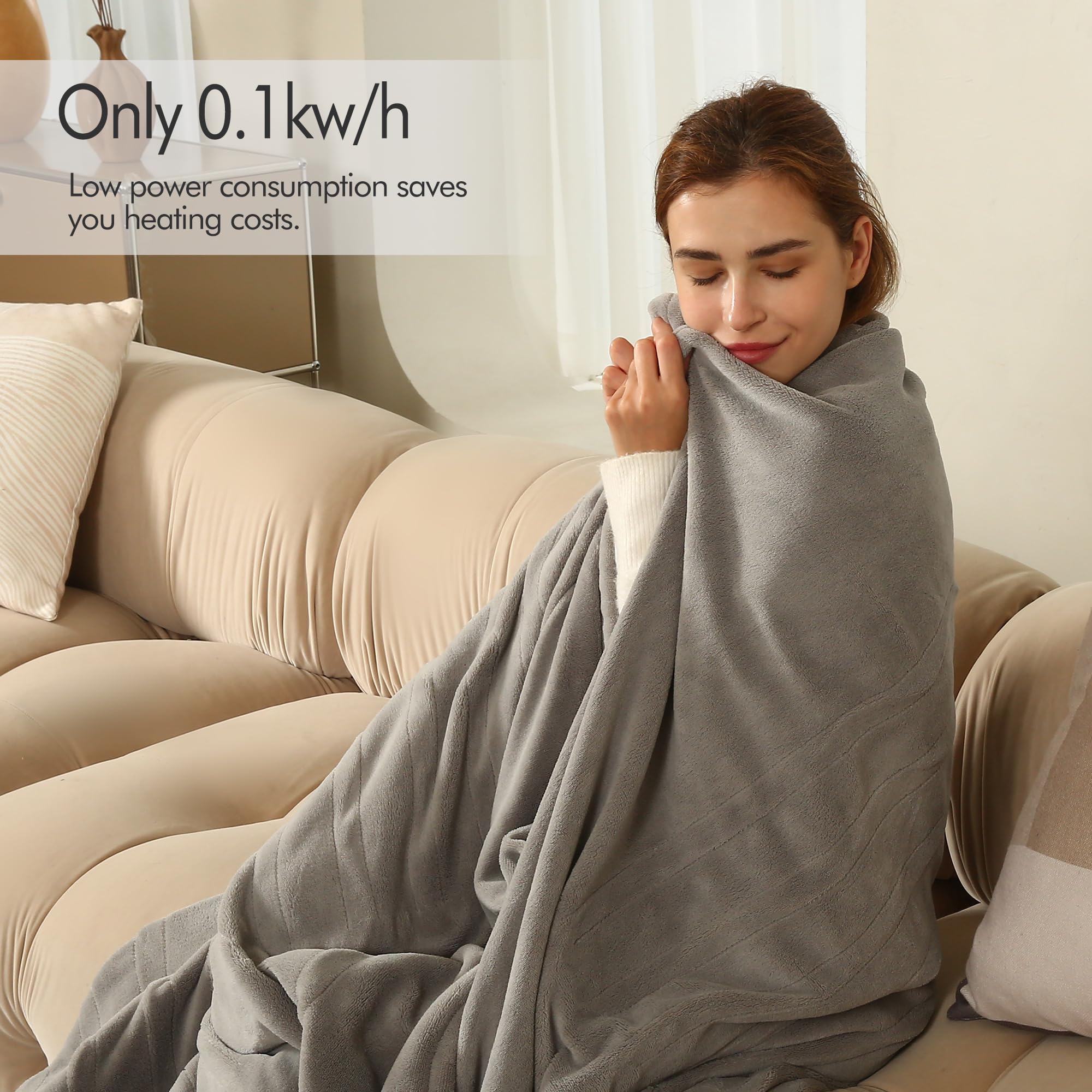 ESTINGO Heated Blanket Twin Size, Fast Heating Blanket with Extremely Cozy Plush, Electric Blanket with 5 Heating Levels & 10 Hours Auto Off for Bedroom Office Couch, 62"x84", Light Gray