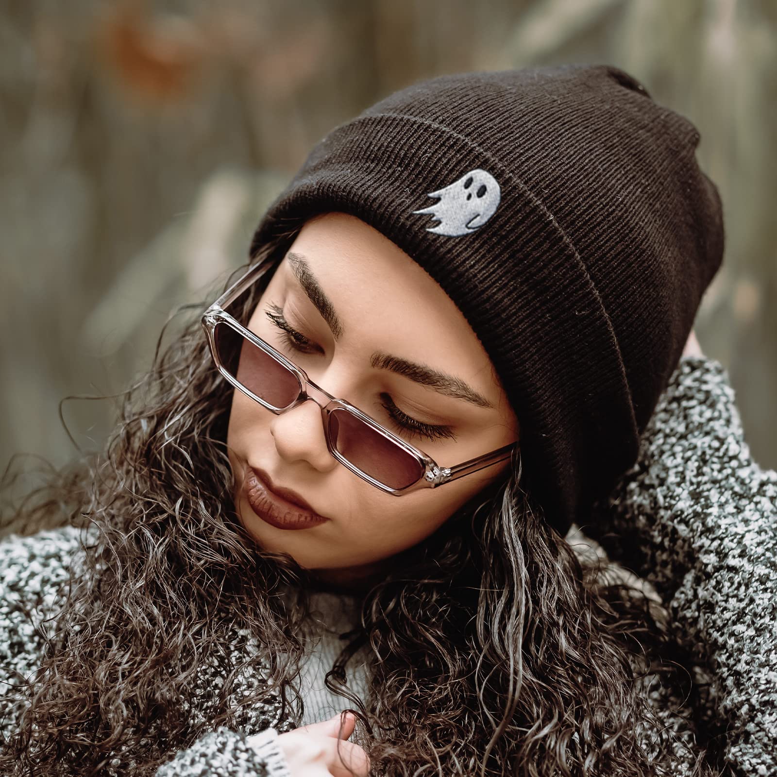 Halloween Skull Goth Knit Beanie Hats for Men Women Cool Emo Gothic Christmas Skeleton Gifts Presents (Acrylic, Black)