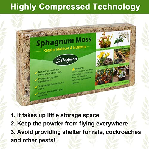 Stingmon 25QT Sphagnum Moss for Plants, Orchid Moss for Potted Plants Peat Moss, Dried Sphagnum Moss for Orchids Reptiles Potting Mix Soil Ochid Soil (7oz 200g)