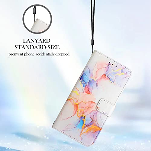 FTRONGRT Case for Tecno Pova Neo, with Mobile Phone Holder, Fall-Proof, Suitable for Tecno Pova Neo Folding Mobile Phone Leather Protective Shell.Galaxy Marble White