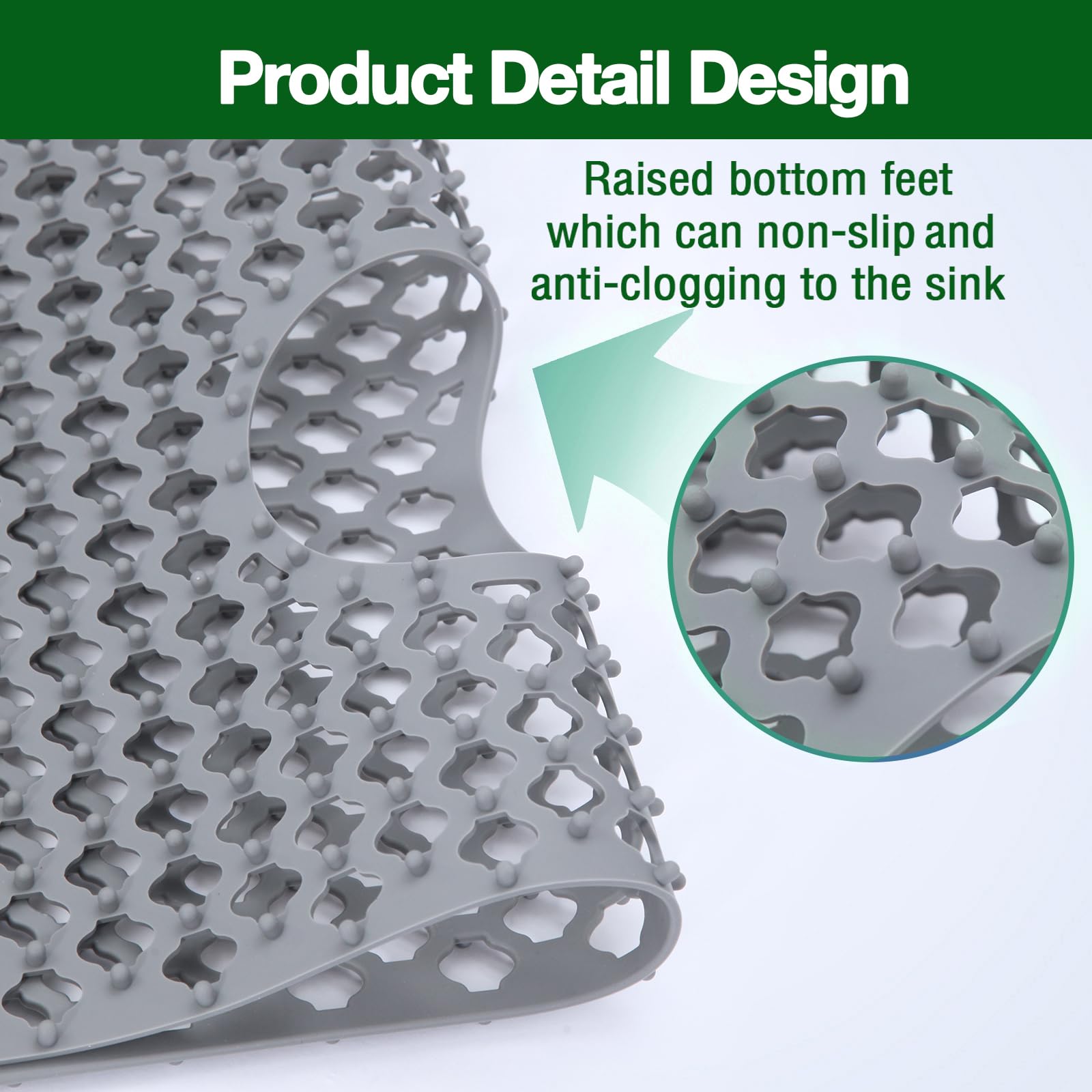 Sink Protector for Kitchen Sink,24.5''x12.9'' Silicone Sink Mat Grid Accessory for kitchen sink with Center Hole Nonslip Heat Resistant for Bottom of Farmhouse Stainless Steel Porcelain Sink