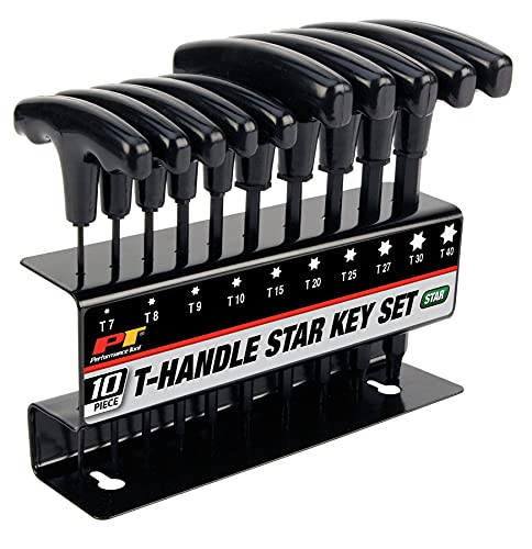 Performance Tool W80276 10-Piece Star T-Handle Allen Wrench Set, Long Arm Hex Key Wrench Set