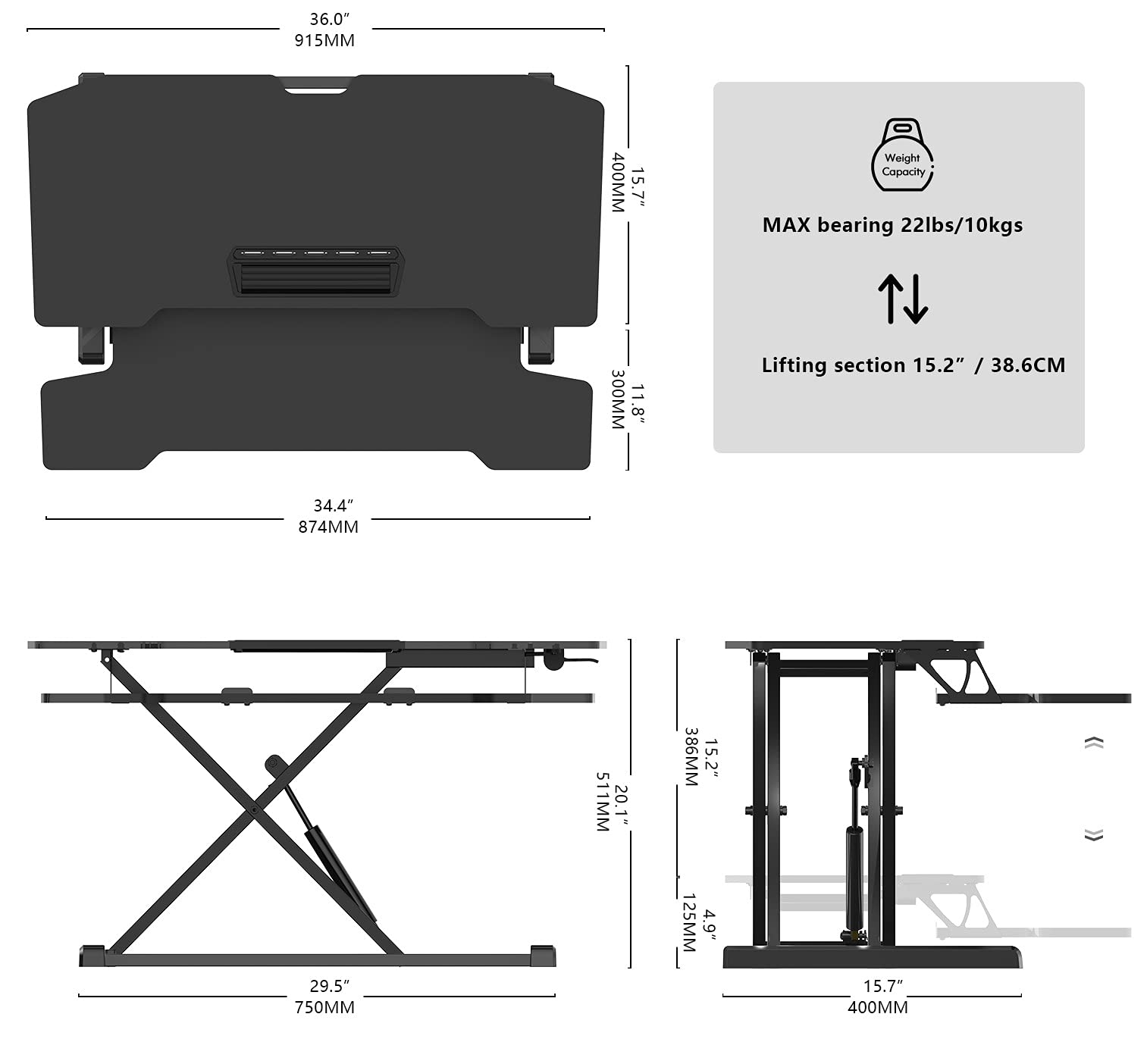 FENGE Height Adjustable Standing Desk Converter 36" Wide Sit to Stand Up Desk with Organizer Area for Dual Monitors SD360001WB