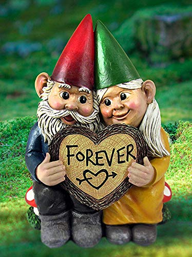 Ebros Whimsical Mr and Mrs Gnome Hobbit Couple Sitting On Toadstool Mushrooms Statue 6.25" Tall 'Forever Love Struck' Gnomes Home Decor Sculpture Figurine