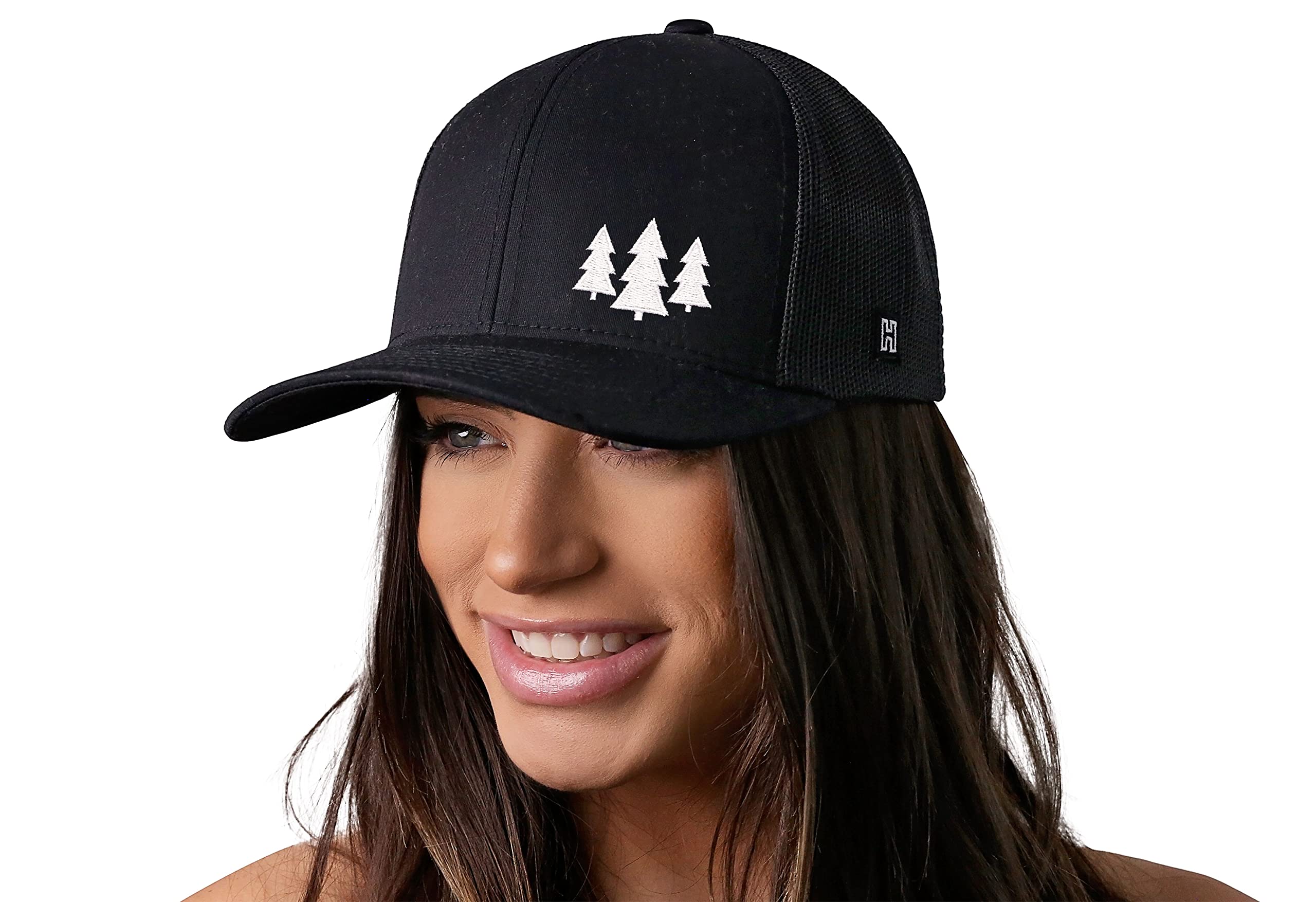 HAKA Pine Trees Embroidered Trucker Hat, Outdoor Hat for Men & Women, Adjustable Baseball Cap, Mesh Snapback, Golf Hat Black