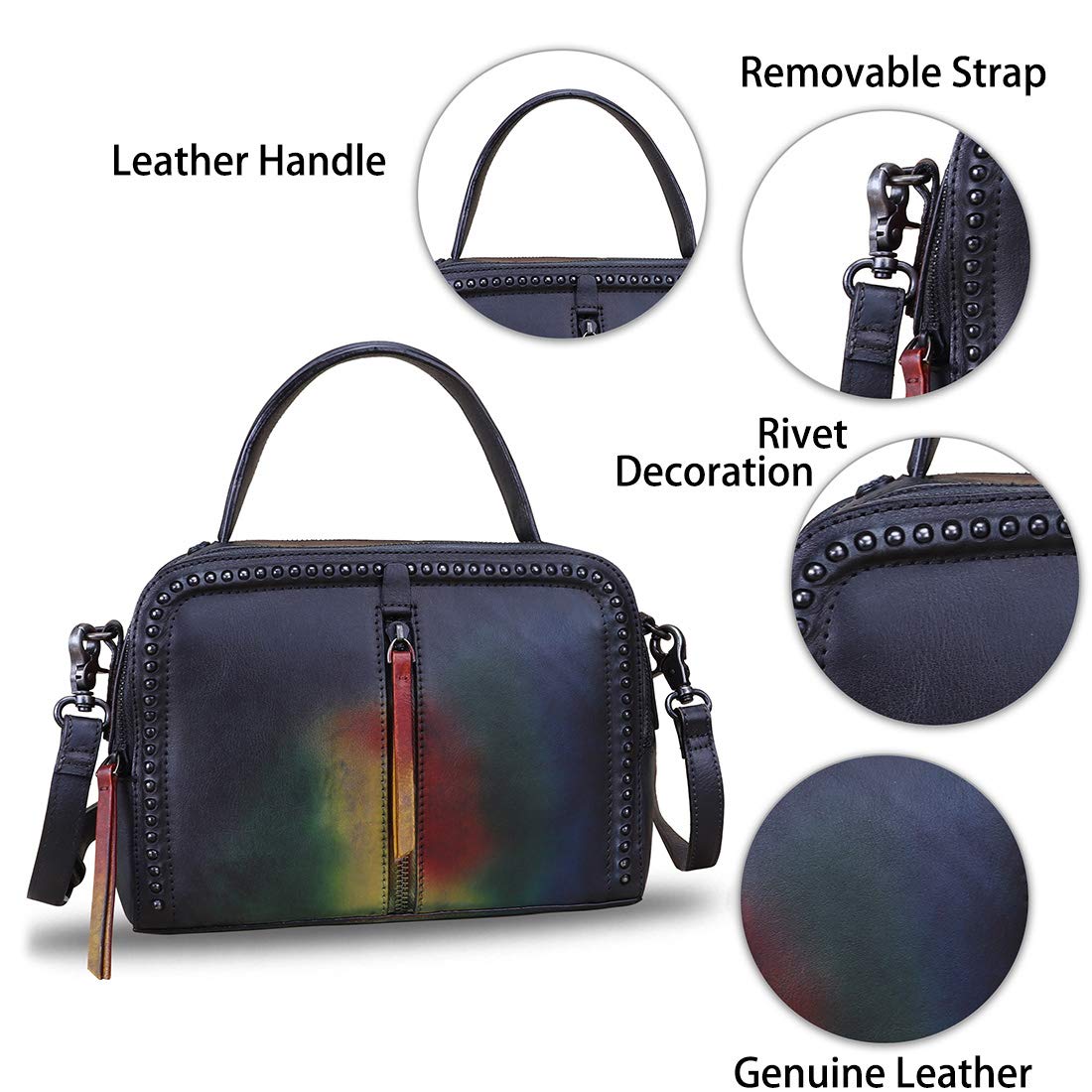 Genuine Leather Satchel Handbag Purse for Women Retro Handmade Top Handle Designer Crossbody Bag (Multicolor3)
