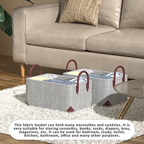 Storage Baskets for Shelves with Metal Frame- Closet Storage bins for Organization Collapsible Rectangle Line Fabric Organizing Boxes with Handles Cubes (16x12x8 inches(2 pack), Gray)