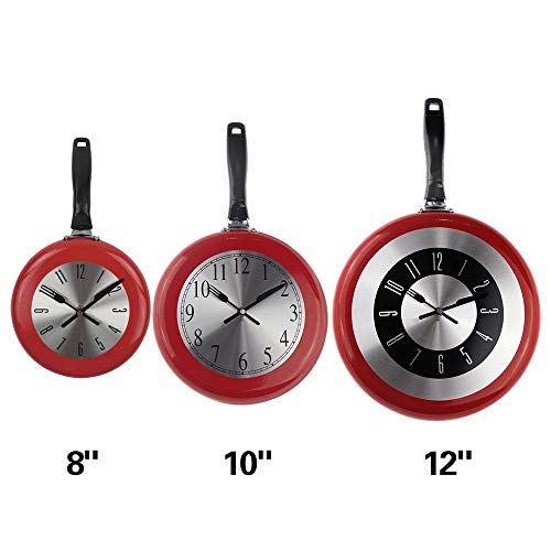 Timelike Wall Clock, 10 inch Metal Frying Pan Kitchen Wall Clock Home Decor - Kitchen Themed Unique Wall Clock with a Screwdriver (Red)