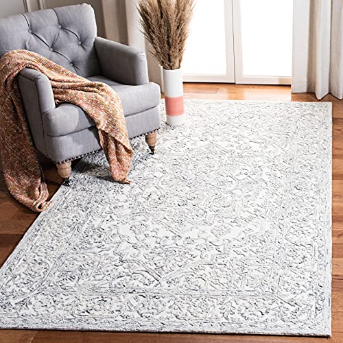 SAFAVIEH Trace Collection Accent Rug - 4' x 6', Ivory & Charcoal, Handmade Wool, Ideal for High Traffic Areas in Entryway, Living Room, Bedroom (TRC302H)