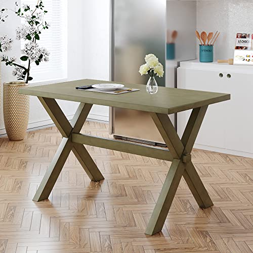 UBGO Chair for 4, 3 Piece Modern Leisure Set with 2 Upholstered Bench Rectangular Table for Kitchen, Dining Room, Restaurant, Apartment Small Space Furniture, Gray Green