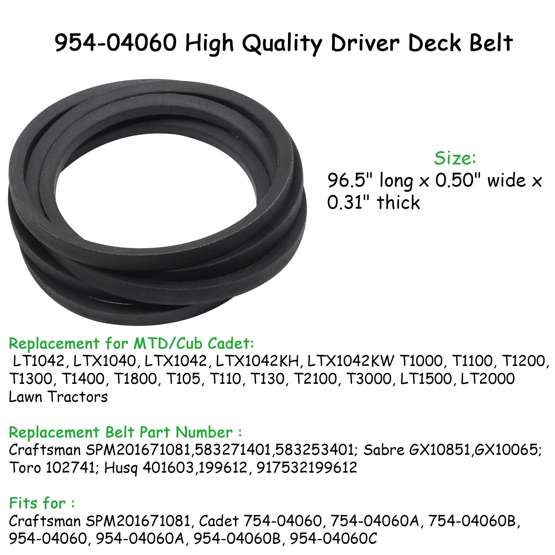 HAKATOP 954-04060 Lawn Mower 42”Driver Deck Belt for Troy Bilt MTD Cub Cadet 754-04060 754-04060B 754-04060A 954-04060A(1/2 x 96in)