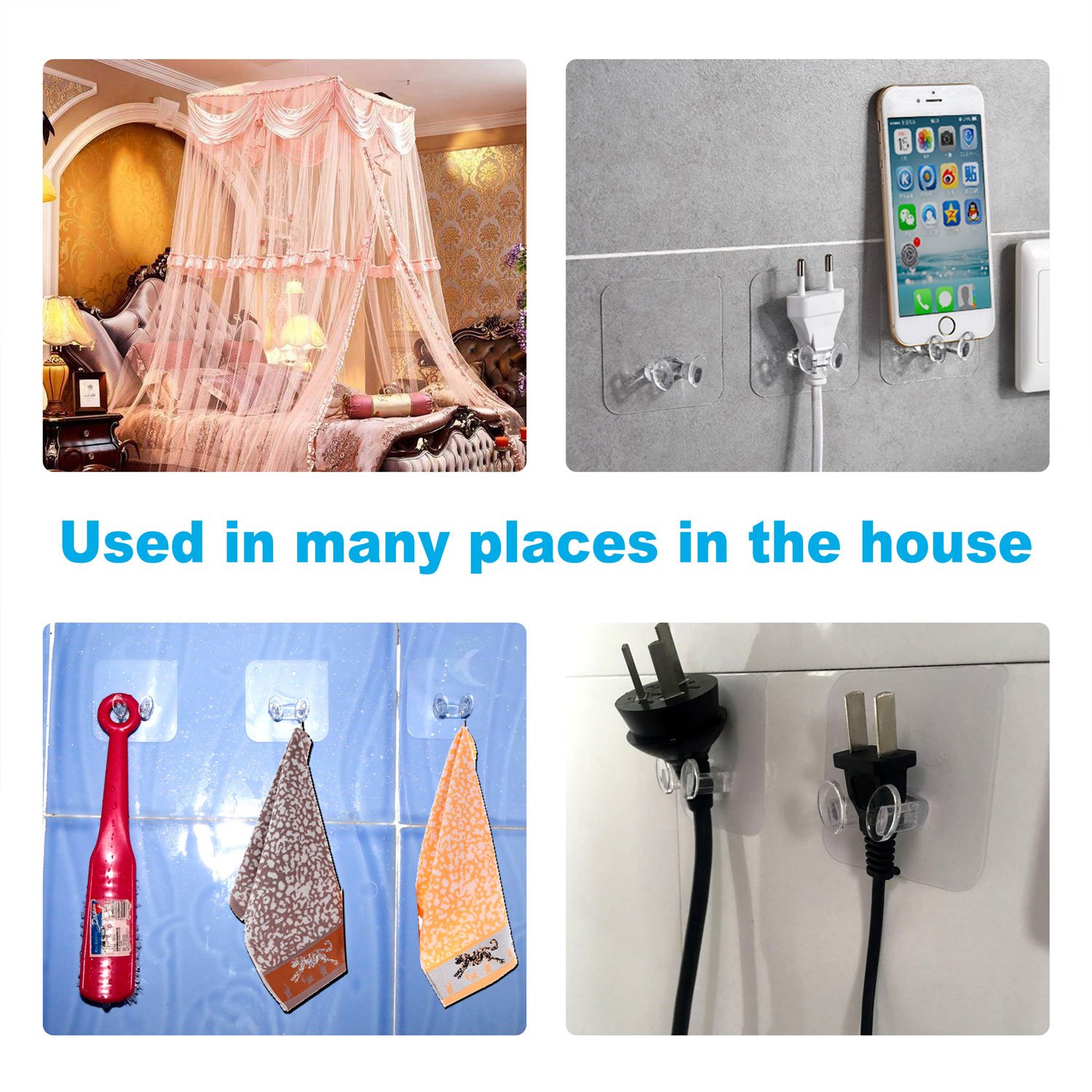Strong Plug Hook Multi Purpose Transparent Plastic Pasting Phone Towel Hook, Sticking Ceiling Hanger Hook Wall Mounted Heavy Duty Key Kitchen Robe Hook, Best for Smooth Surface (12 PCS)