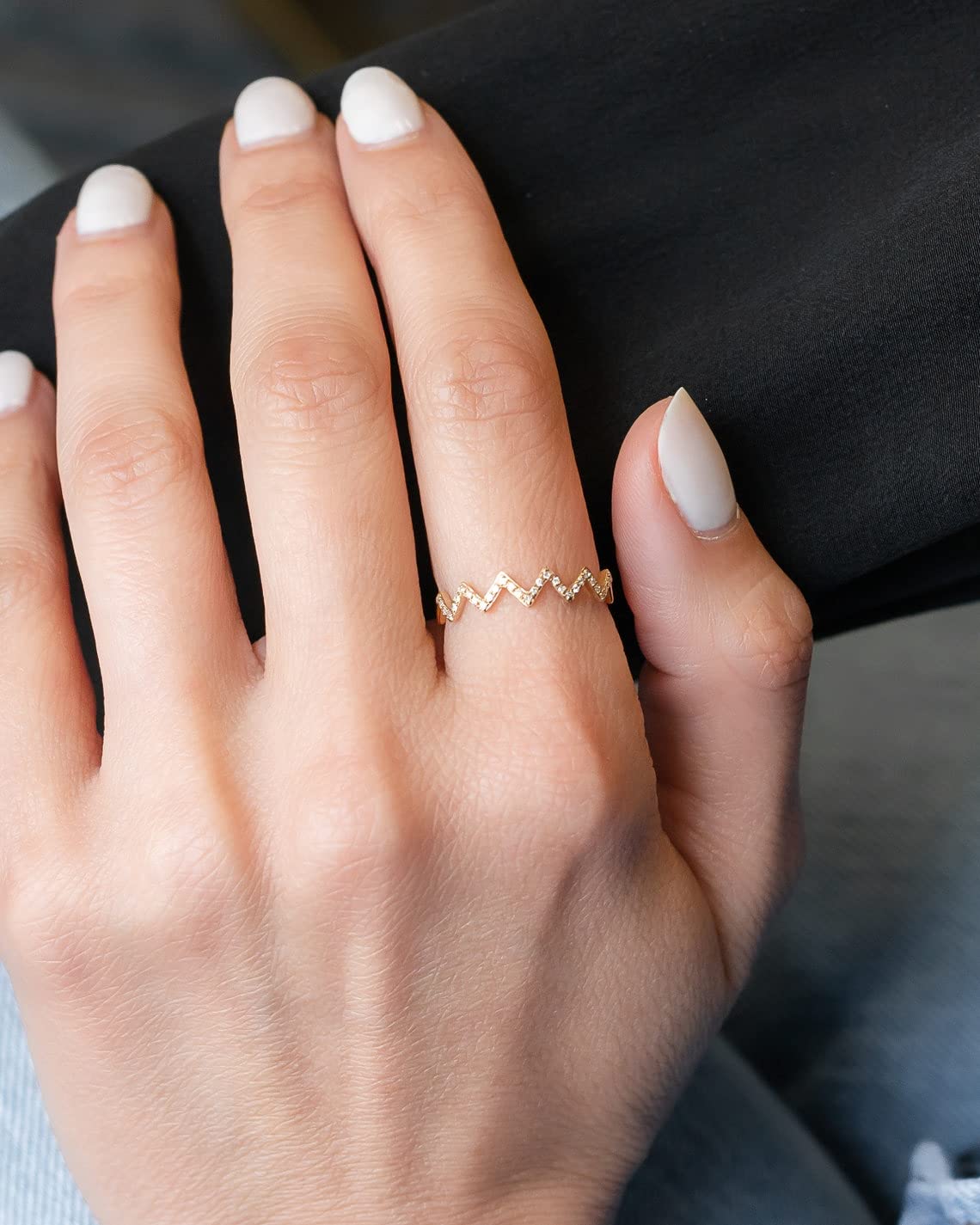 Highs and Lows Inspirational Ring, Mother's Day Gift, Beautiful Women's Ring Real Natural CZ Ring Sterling Silver Zig Zag Yellow,White 10 US