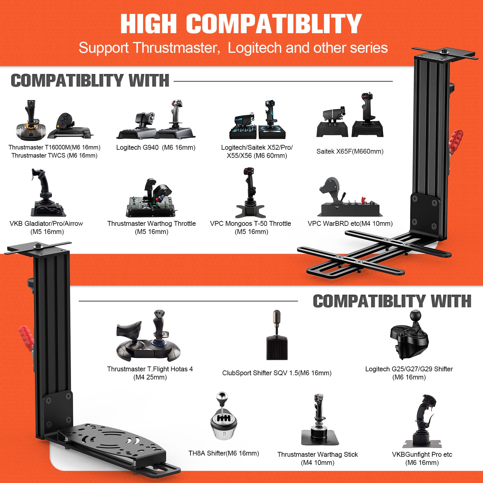 Hotas Desk Mount for Flight Sim Controller, Joystick Mount Compatible with Logitech/Saitek, for Thrustmaster Warthog/TWCS Throttle,T.Flight 2 Pack