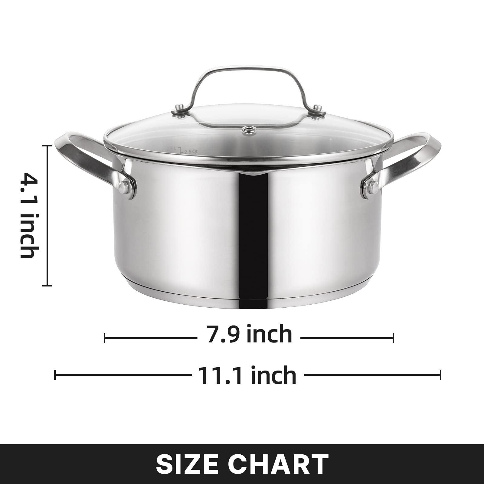 EPPMO SS304 Stainless Steel Non-Stick Stockpot with Lid, 3.2 Quart