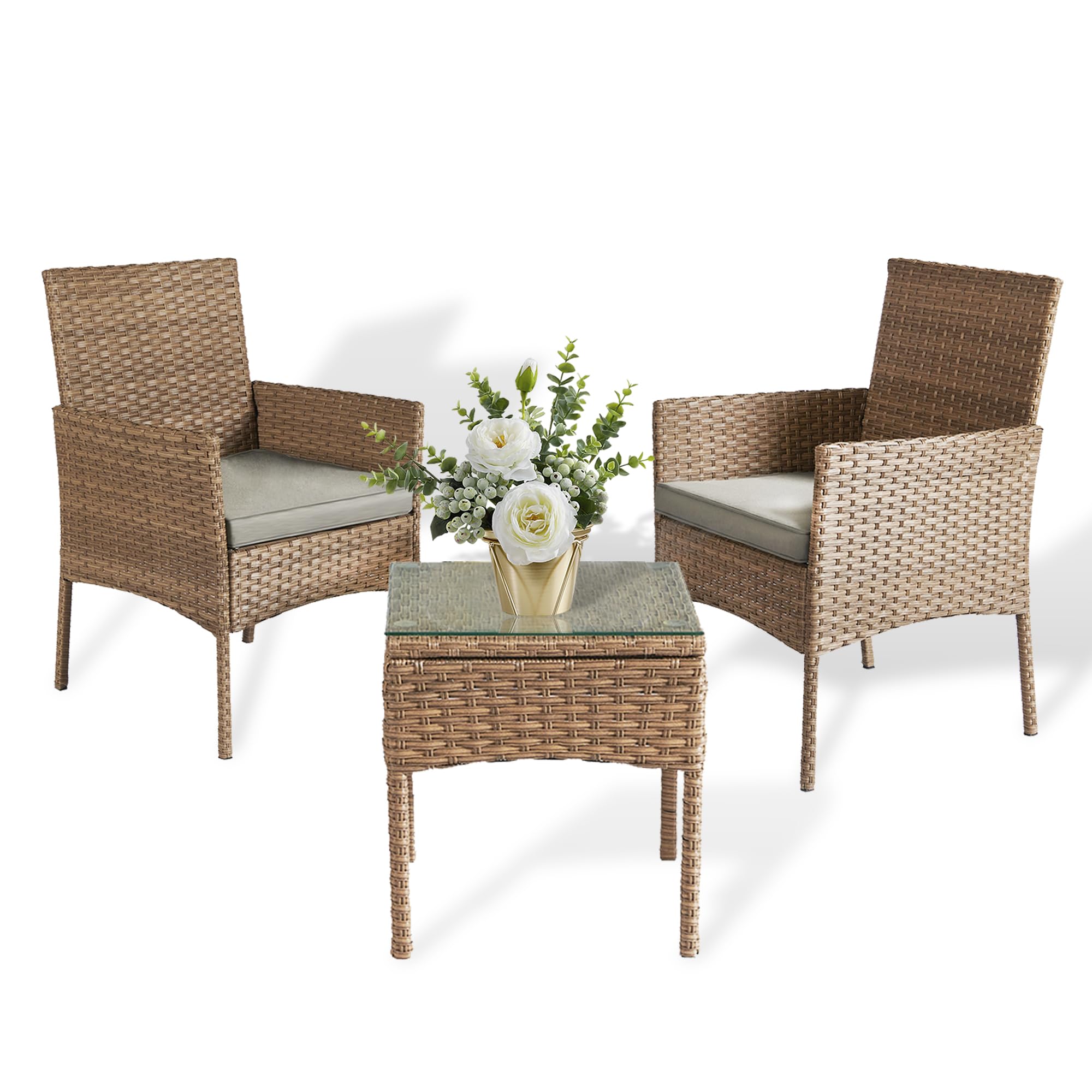 VSMKSJ 3 Pieces Patio Set Balcony Furniture Sets for Apartments.Bistro Furniture Set, Conversation Sets with Coffee Table, for Porch, Patio, Garden and Removable Cushions (Grey)