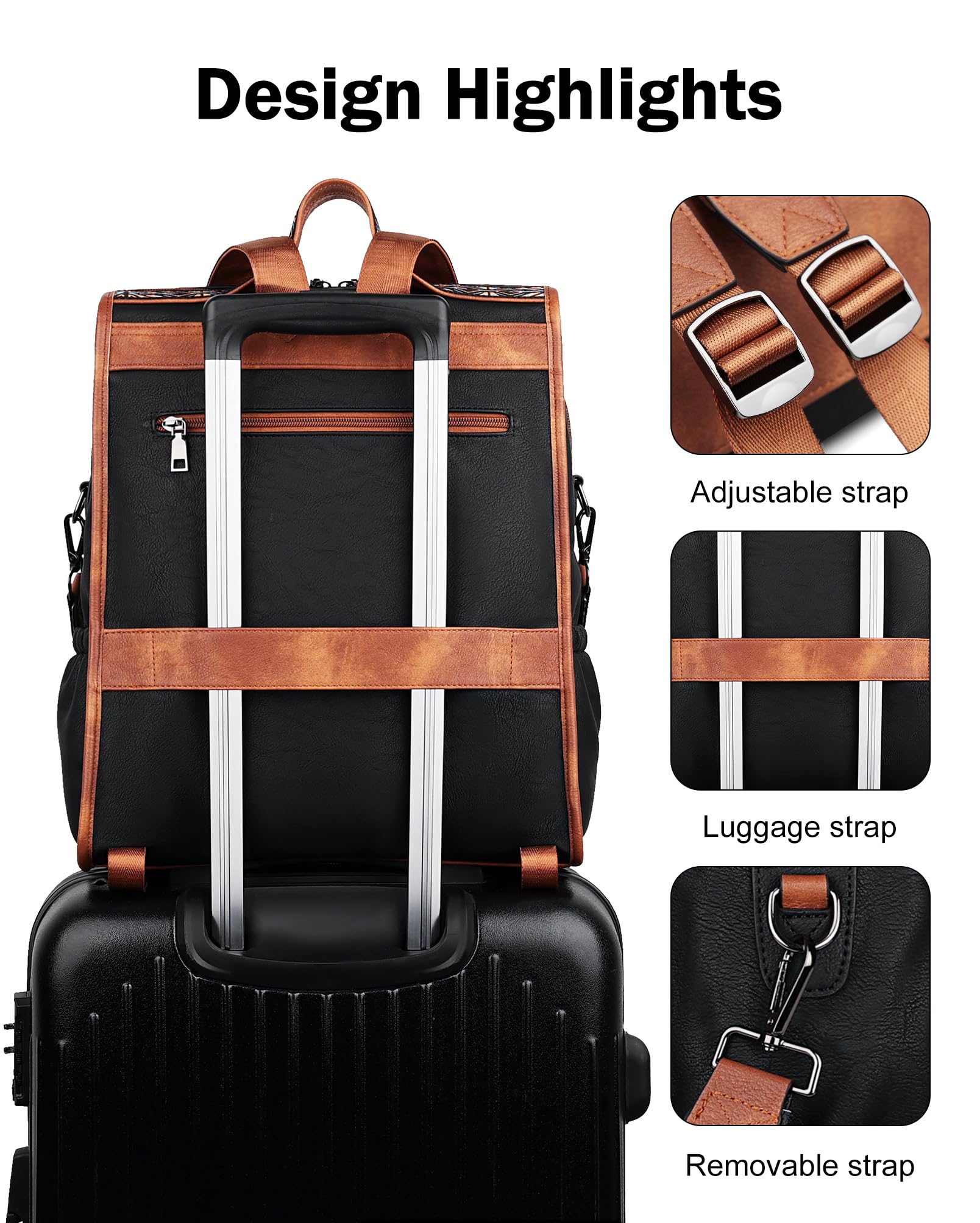 FADEON Leather Laptop Backpack for Women, Designer Ladies Work Travel Computer Backpack with Laptop Compartment Black Brown