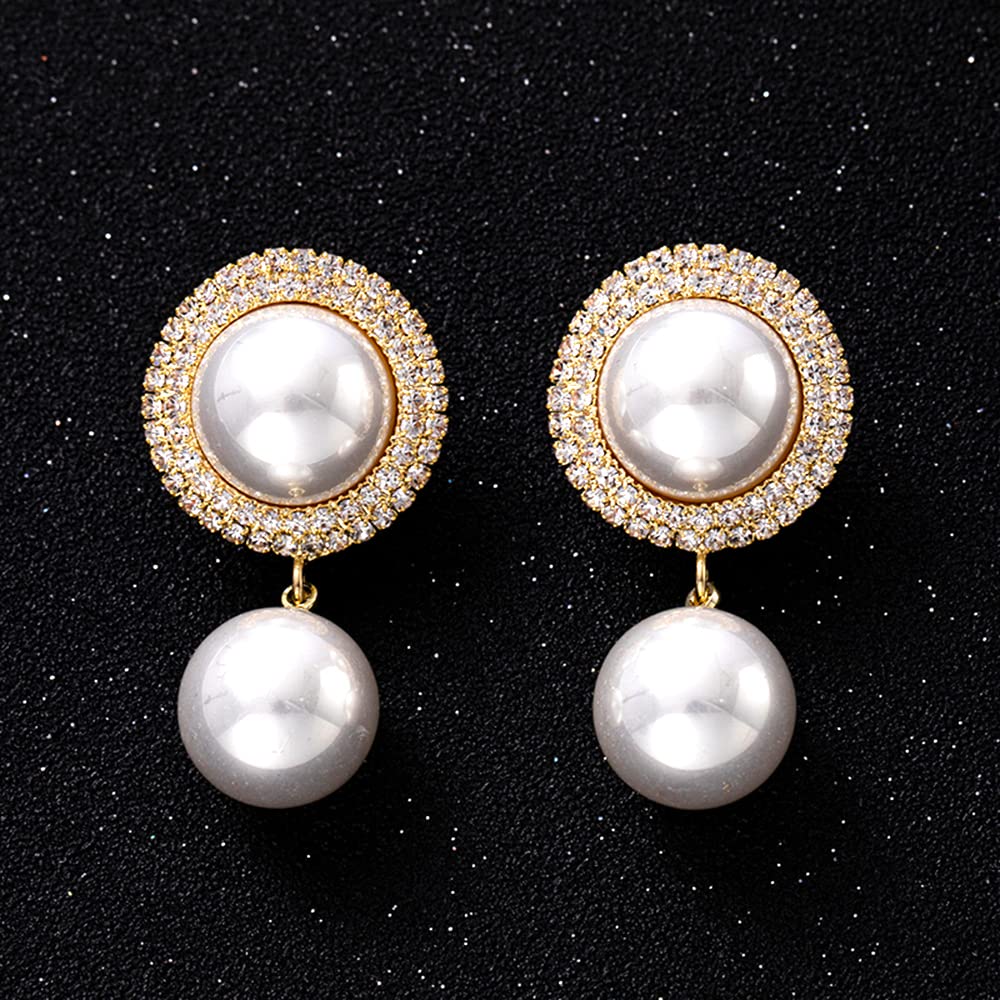 Full Diamond Big Imitation Pearl Stud Earrings Rhinestone Crystal Pearl Stud Earrings
