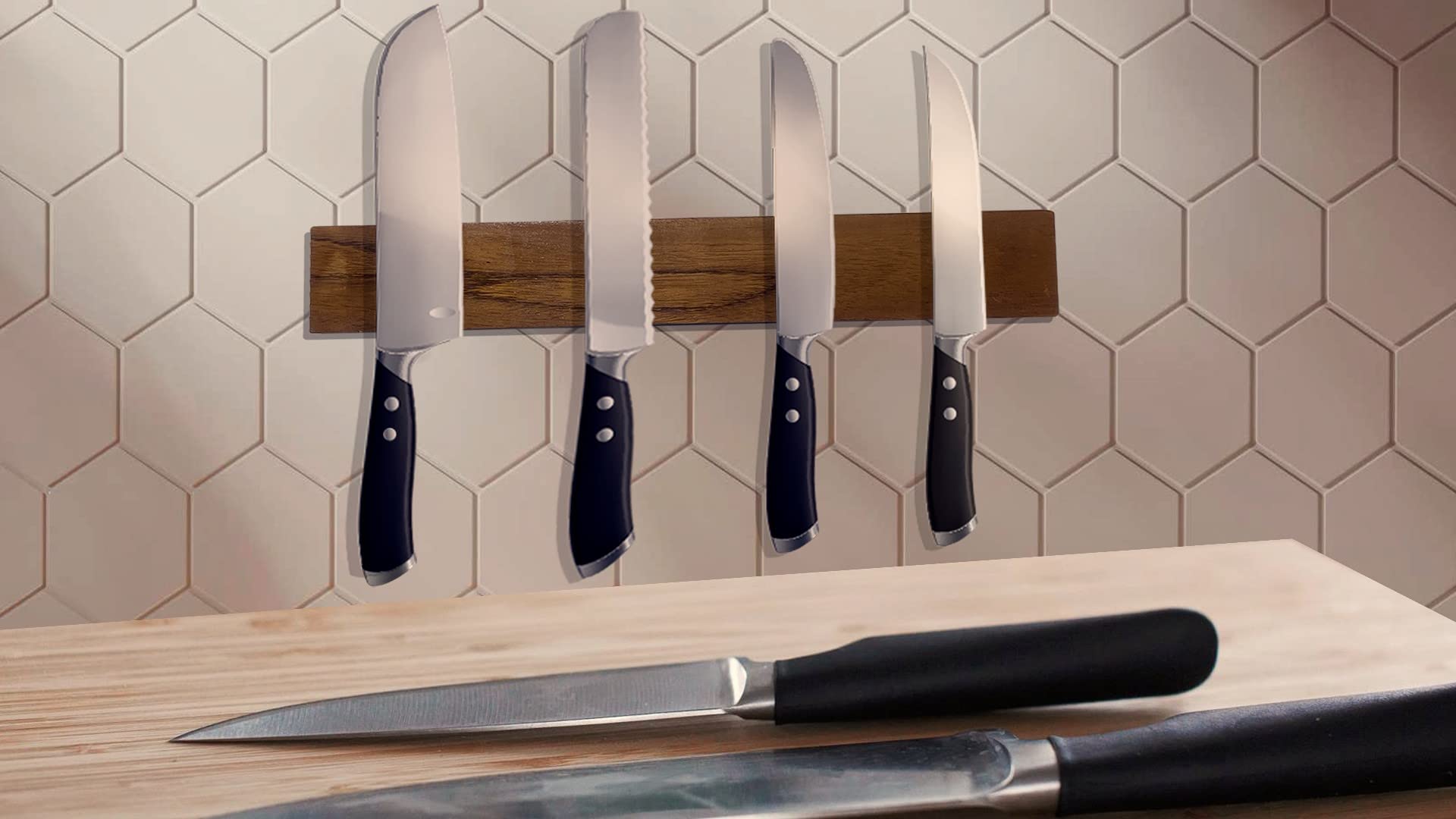 Knife Holder Wall Acacia Wood, Powerful Magnetic Knife Holder For Wall To Save Kitchen Space, This Knife Magnetic Strip Has A Great Magnetism, This Is Modern And Elegant Magnetic Knife Strip.