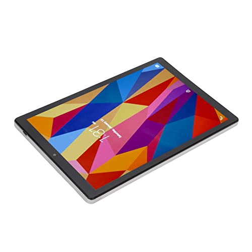Naroote 10.1 Inch Tablet, 1960x1200 Dual Cameras Speakers 6GB RAM 128GB ROM Silver Tablet for Office (US Plug)