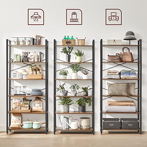 VASAGLE 6-Tier Tall Bookshelf, Large Bookcase with Steel Frame, Deep Book Shelf for Living Room, Home Office, Study, 11.8 x 31.5 x 73.2 Inches, Industrial Style, Rustic Brown and Black ULLS082B01