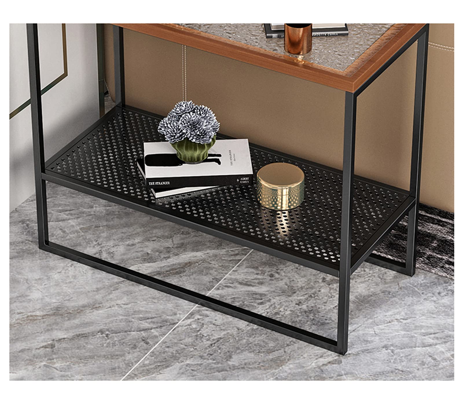 EYCIYC End Table for Living Room, Glass Side Table, Slim Bedside Table with Storage Shelves, Space Saving Accent Table, Sturdy Metal Frame, 60 * 28 * 55CM(Size:60 * 28 * 55CM)