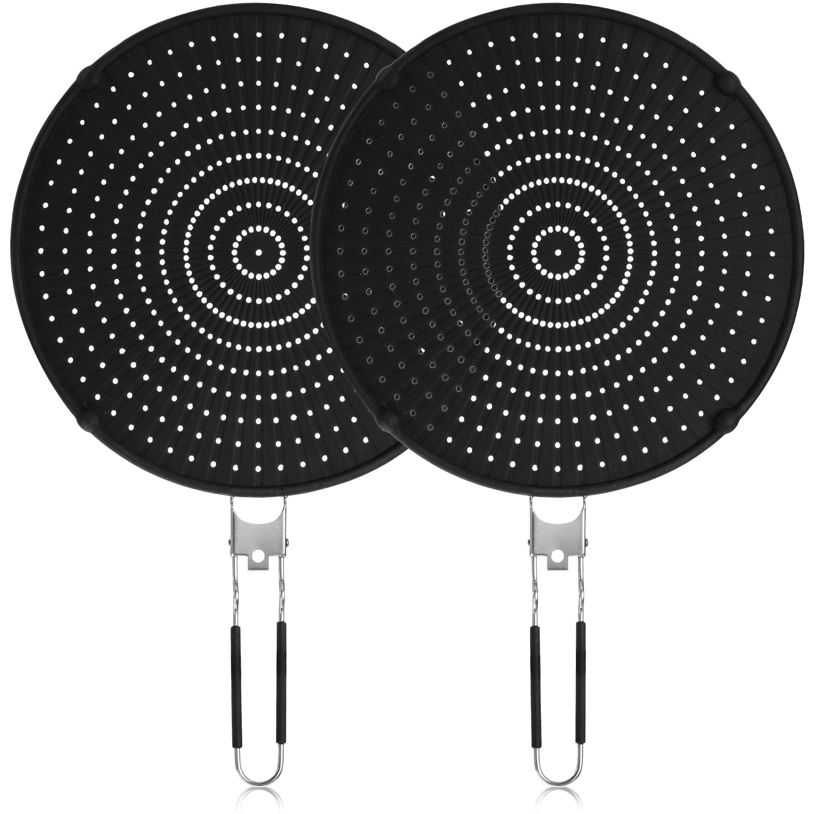KFL 2 Pack 𝐒𝐢𝐥𝐢𝐜𝐨𝐧𝐞 𝐒𝐩𝐥𝐚𝐭𝐭𝐞𝐫 𝐒𝐜𝐫𝐞𝐞𝐧 for Frying Pan - 13 Inch Stainless Steel Grease Splatter Guard - Cover Oil Splash when Sizzling Bacon, Cooking Fried Chicken or Popcorn