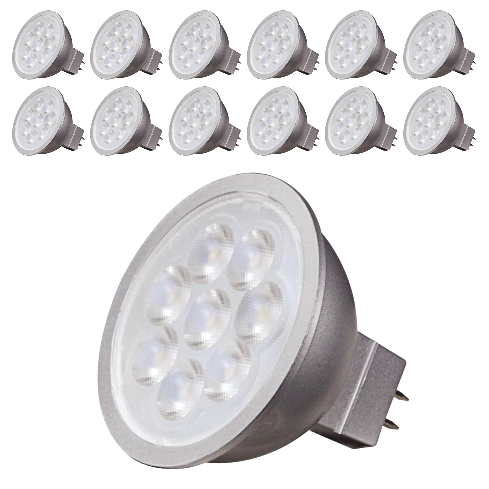 Satco S9499 MR16 Reflector LED Lamps 6.5 Watt 12 Volt AC/DC; 5000K; 40 deg. Beam Angle; GU5.3 Base; Directional Enclosed Lamp; Damp Location (12 LED Light Bulbs)