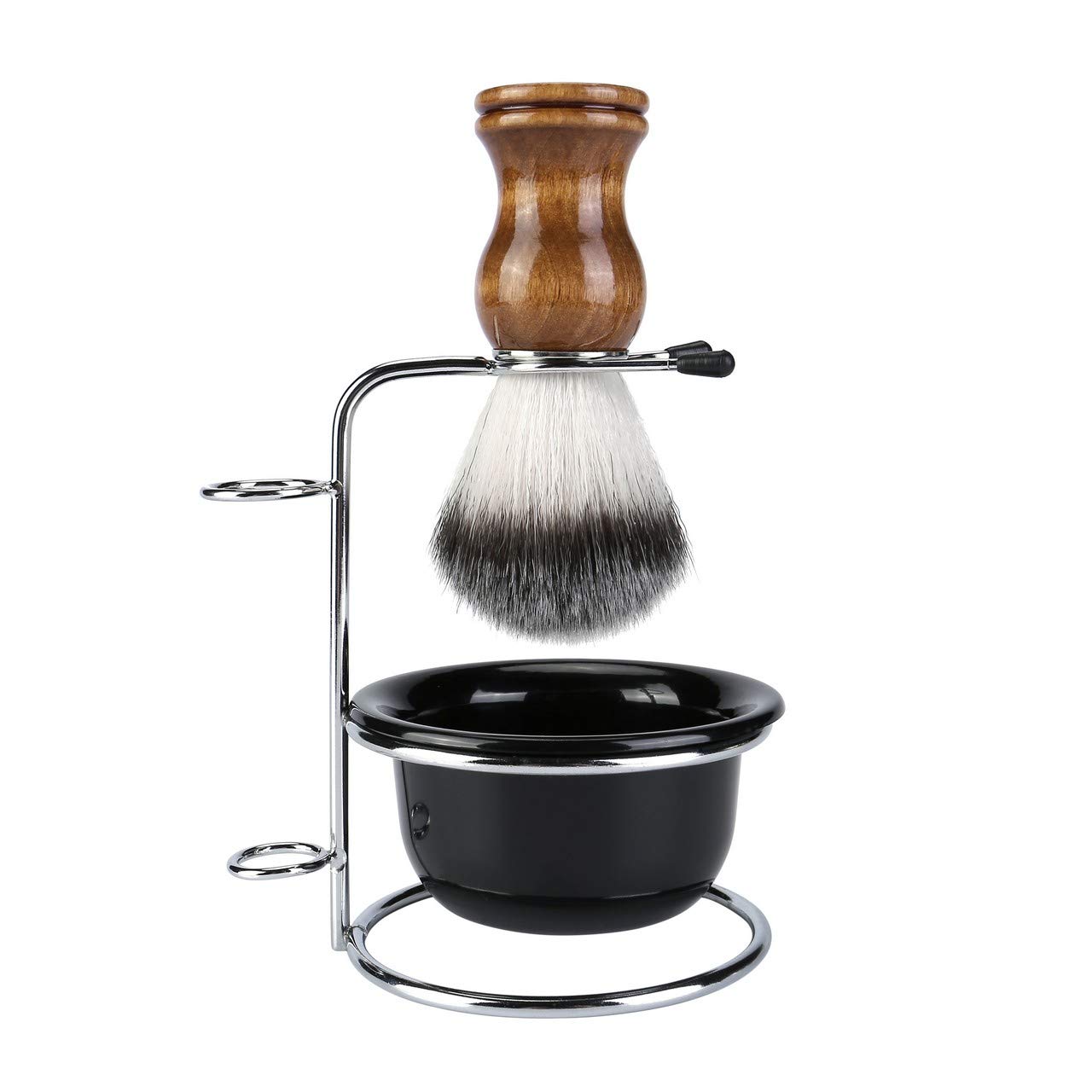 FALETO Stainless Steel Shaving Set, Shaving Brush Stand Holder and Bowl, for Men Wet Shaving
