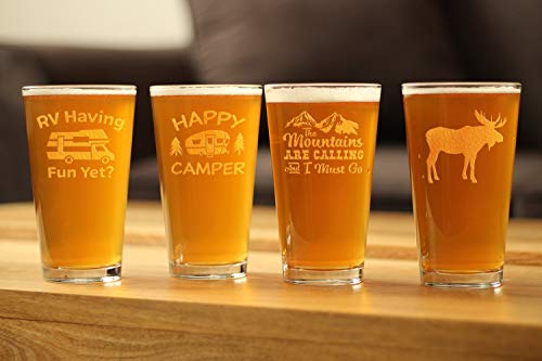 Mountains are Calling - 16 oz Pint Glass for Beer - Gifts for Men & Women that Love Hiking & Cabins- Fun Drinking Decor