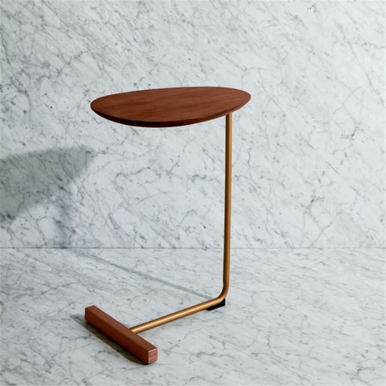 EYCIYC Oval Side Table, Sofa End Table, C Shaped Coffee Table with Wooden Top & Metal Legs Small Bedside Table for Living Room and Bedroom(Size:45 * 30 * 60CM)