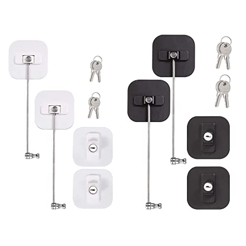 eSynic Fridge Lock, 4pcs Adhesive Refrigerator Door Locks with Key Child Safety Cabinet Locks Drawer Lock for Openable Furniture, Appliances, Washing Machine, Sliding Closet- 2Pcs Black + 2Pcs White
