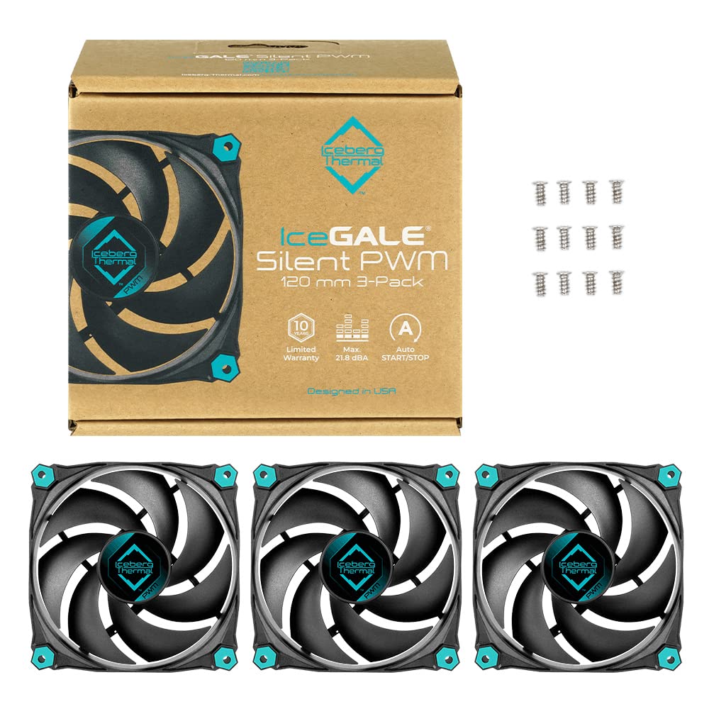 Iceberg Thermal IceGALE Silent PWM 120mm (Black) 3-PACK Quiet Optimized Airflow 4-Pin