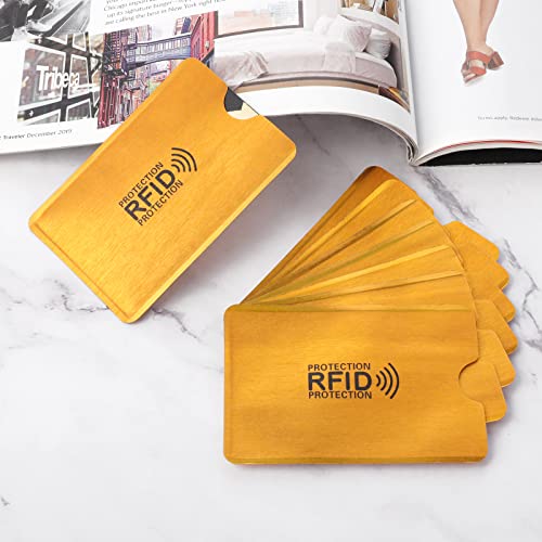TIESOME RFID Card Holder, 10 pcs RFID Blocking Sleeves Waterproof Credit Card Sleeves Set RFID Identity Card Protector Secure Sleeve Portable Durable RFID Card Sleeves for Women Men Wallet(gold)