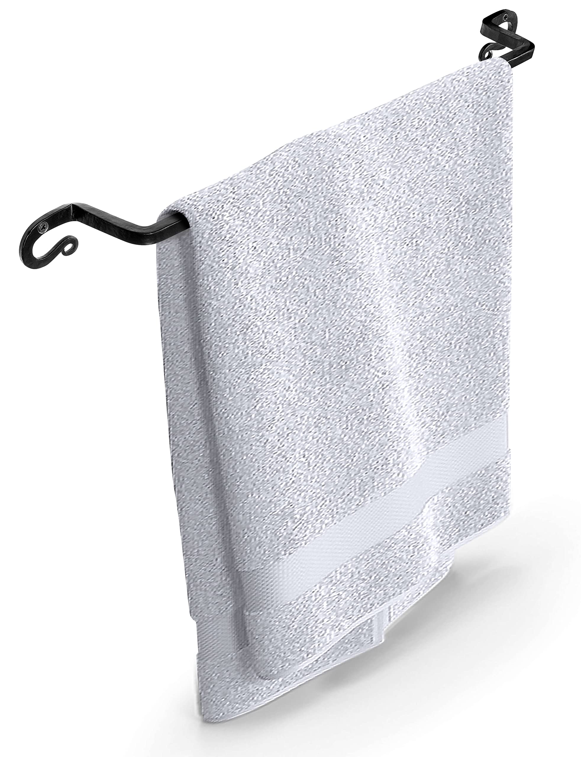 Stur-De Wrought Iron Towel Holder - Rustic Towel Rack for Bathroom or Kitchen, Wall-Mount Black Iron Towel Bar for Bath Towels - Decorative Black Towel Bar for Farmhouse-Style Home - 21 x 3 x 2 Inches