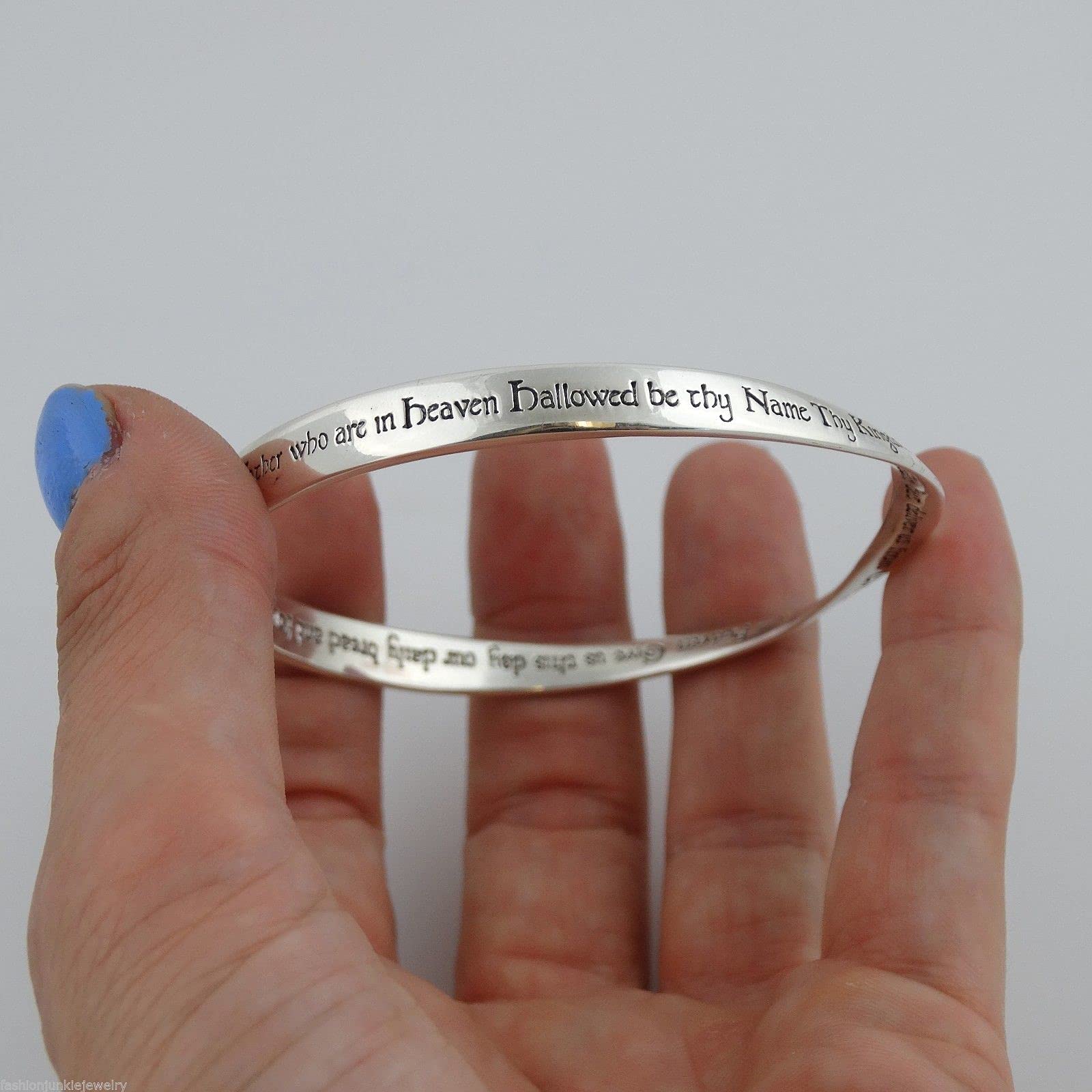 FashionJunkie4Life Sterling Silver The Lord's Prayer Mobius Bangle Bracelet, Polished