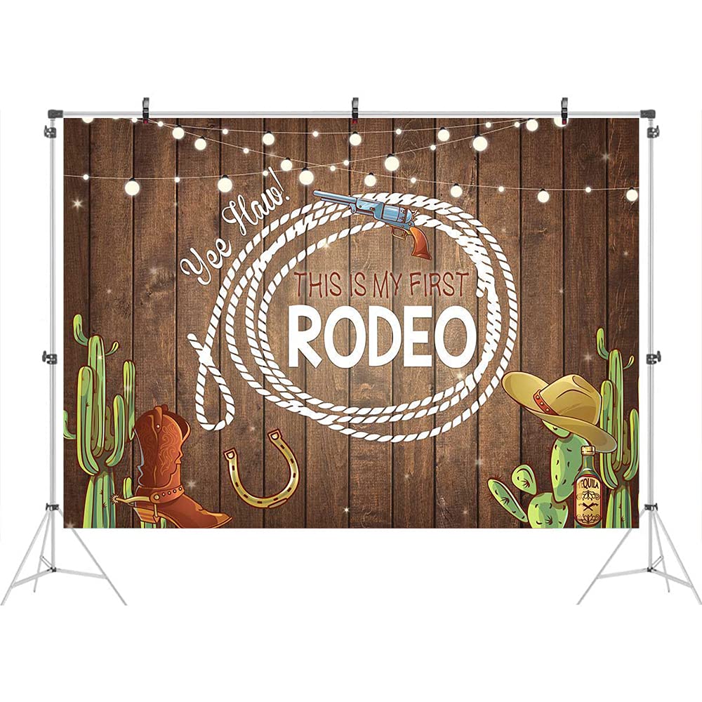Ticuenicoa 7x5ft This is My First Rodeo 1st Birthday Backdrop Western Cowboy Mexican Cactus Birthday Background for Parties Rustic Wood Baby Shower Backdrops Banner Photo Booth Props