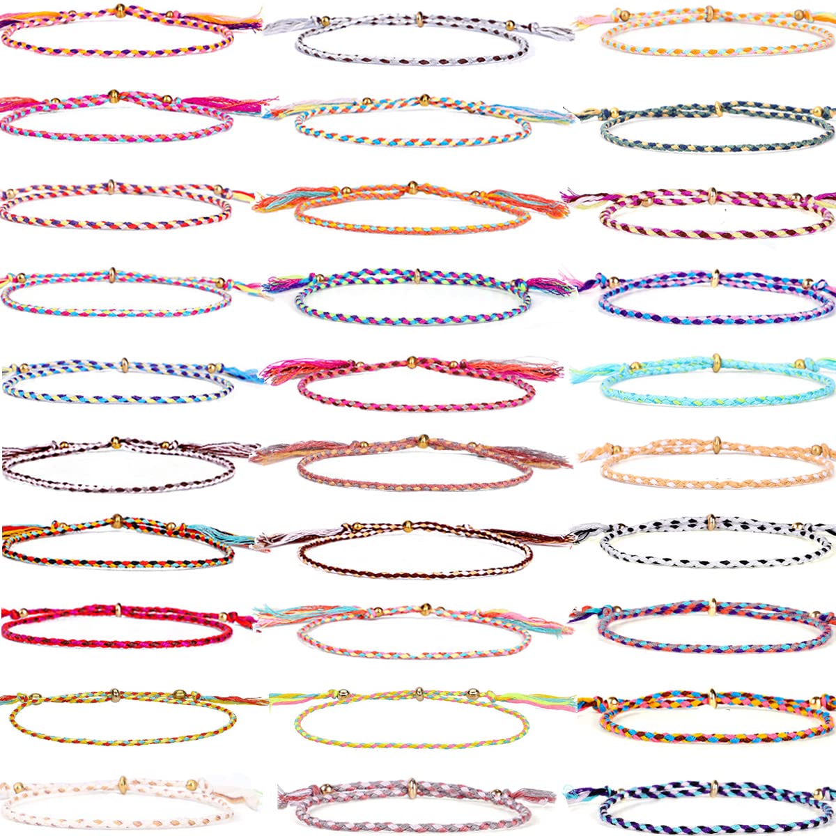 FIRAZIO 30Pcs Handmade Braided Friendship Bracelets for Women Mens Boho Surfer Woven Wrist Bracelet Fashion Colorful Cord Bracelet Adjustable Birthday Gifts-Party Favors
