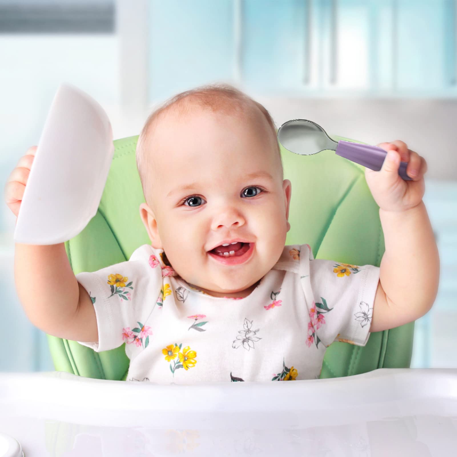 Hippywell Toddler Utensils, 6PCS Toddler Forks and Spoons Set, Kids Silverware Set with Silicone Anti-Choke Handle, Self-Feeding Toddler Utensils, Children Safe Flatware, Blue/Purple/Natural