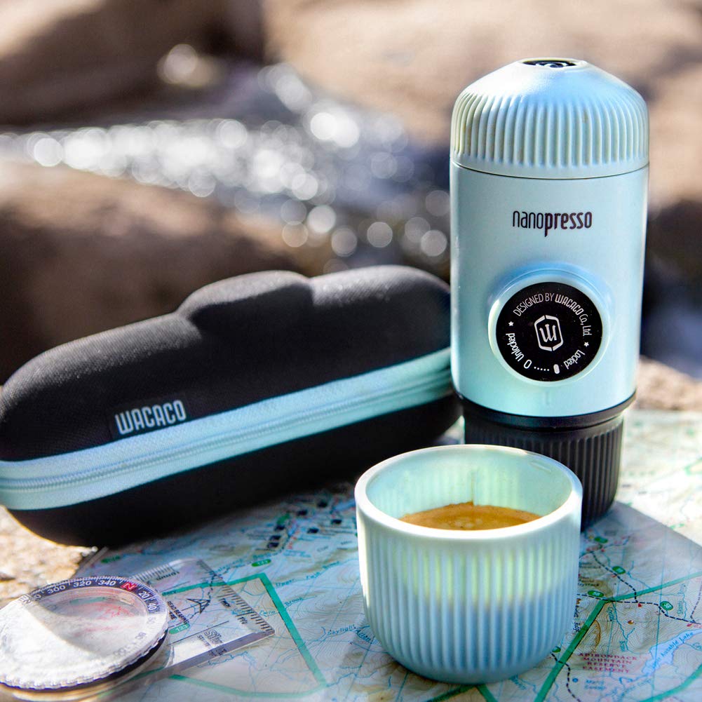WACACO Nanopresso Portable Espresso Maker with Case, Mini Travel Coffee Machine, Perfect for Camping, Travel and Office( Elements Arctic Blue)