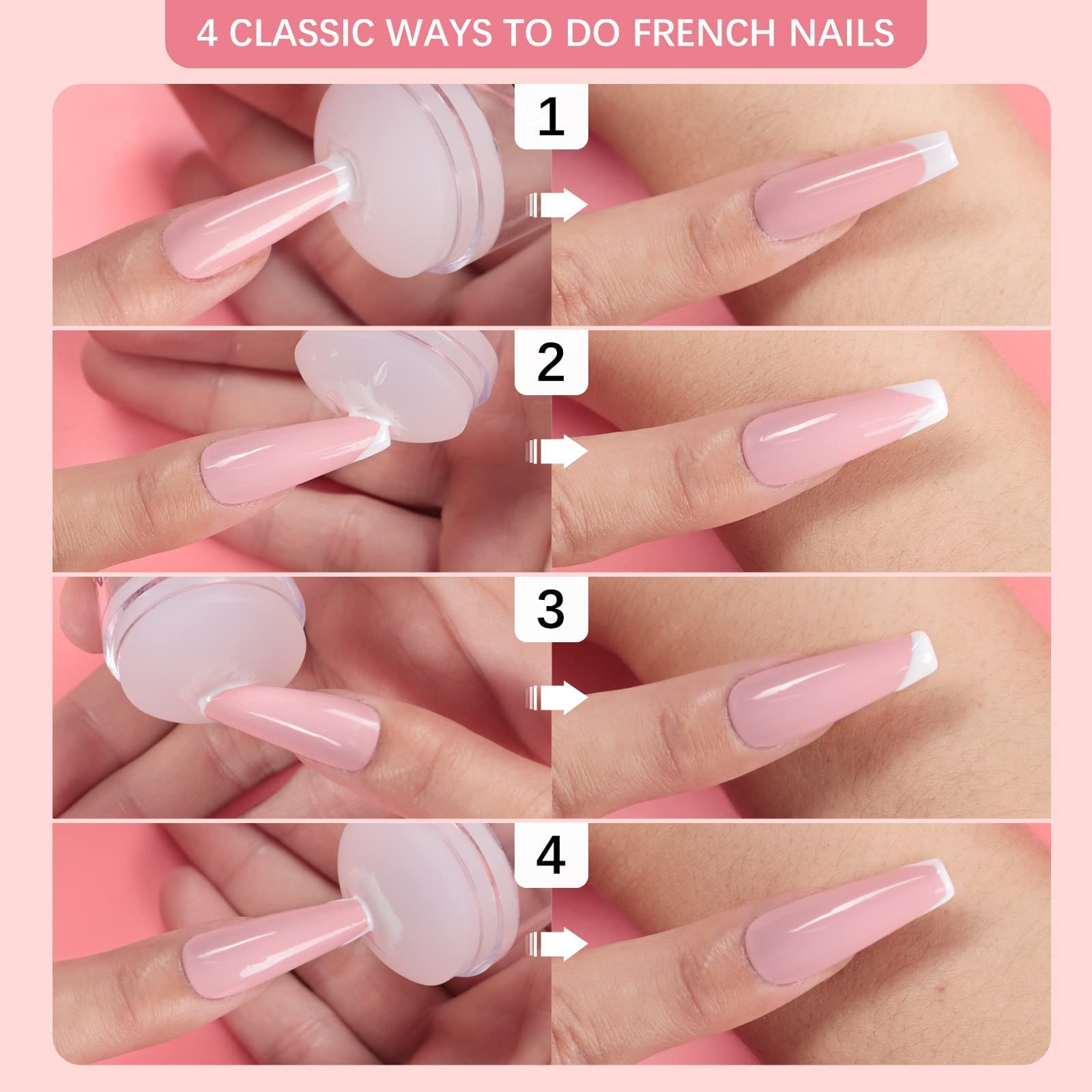 French Nail Stamper - BTArtbox French Tip Nail Tools with Nail Scraper and Replaceable Stamper Head, 100-Time Using Silicone Nail Stamper Kit for Gel Nail Polish DIY Nail Art Tools for Christmas