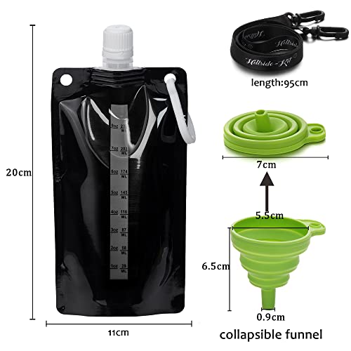 Hillside-Kit Plastic Flasks Concealable and Reusable Cruise Drink Bags with Funnel 8OZ Leak-Proof Flasks for Travel Outdoor (Black-4pcs 8OZ)