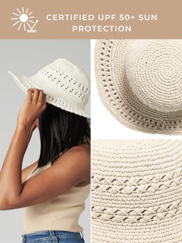 San Diego Hat Company Women's Cotton Crochet Hat with Scalloped Edge, UPF 50+, 4β Brim, Natural