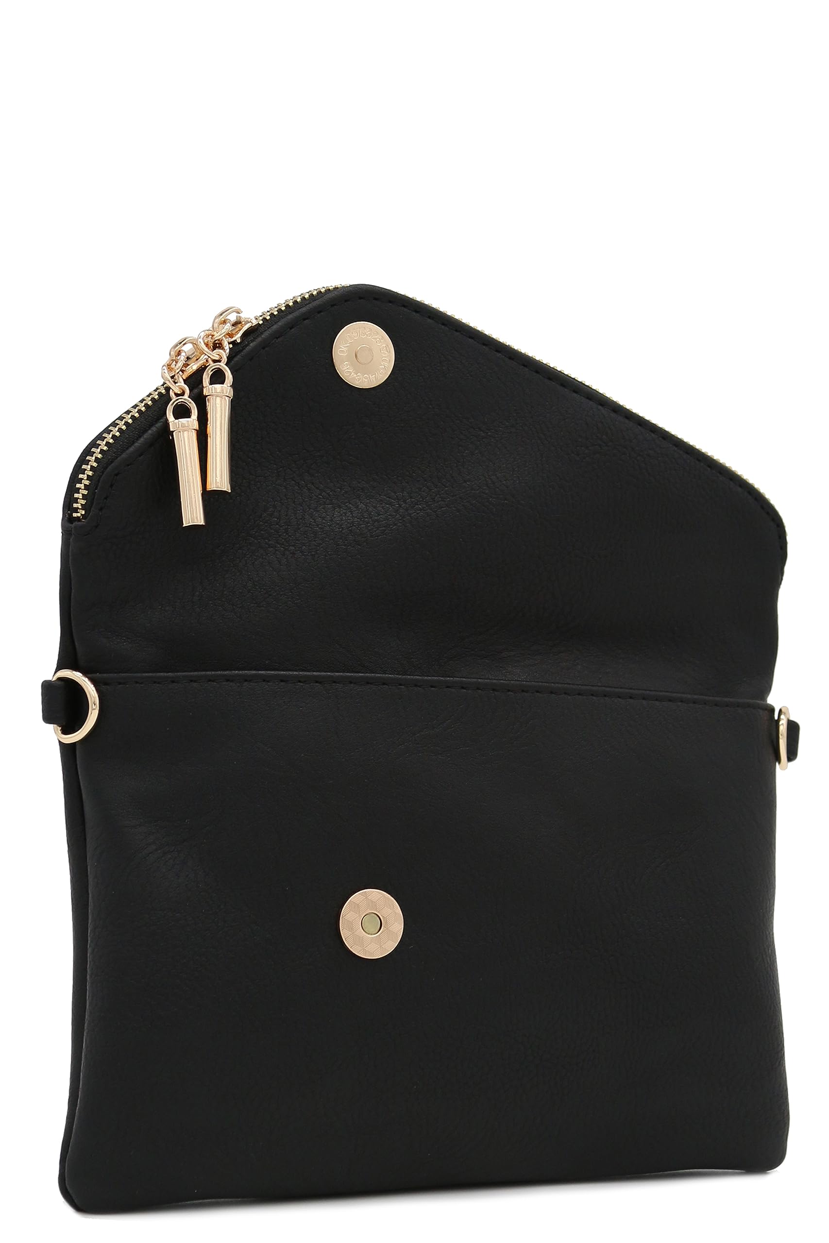 FashionPuzzle Envelope Wristlet Clutch Crossbody Bag with Chain Strap (Black) One Size