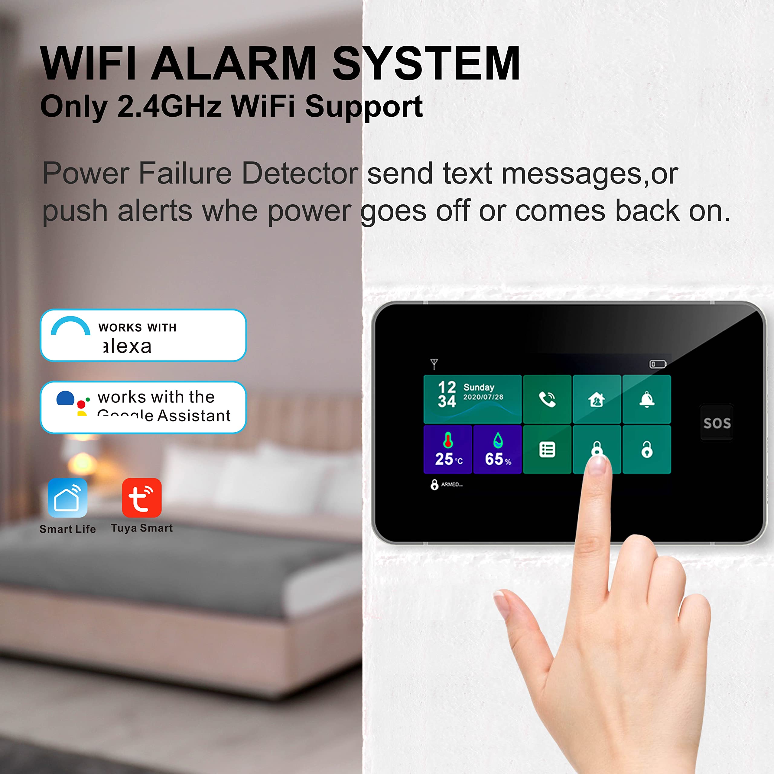 icyber WiFi Home Security Alarm System, DIY Wireless Burglar Alarm System Kit, 4.3 inch Touch Screen Panel, APP Remote Control, Compatible with Alexa and Google Assistant (NO Monthly Fees)