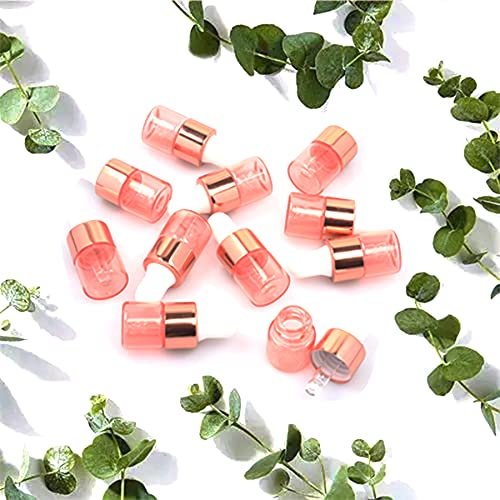 USRommaner 35 Pack,1ml Pink Sample Dropper Vial,Empty Glass Eye Dropper Bottle With Rose-Gold Cap,Liquid Mini Glass Pipette Travel Essential Oil Perfume Container-Pipette,Funnel,included