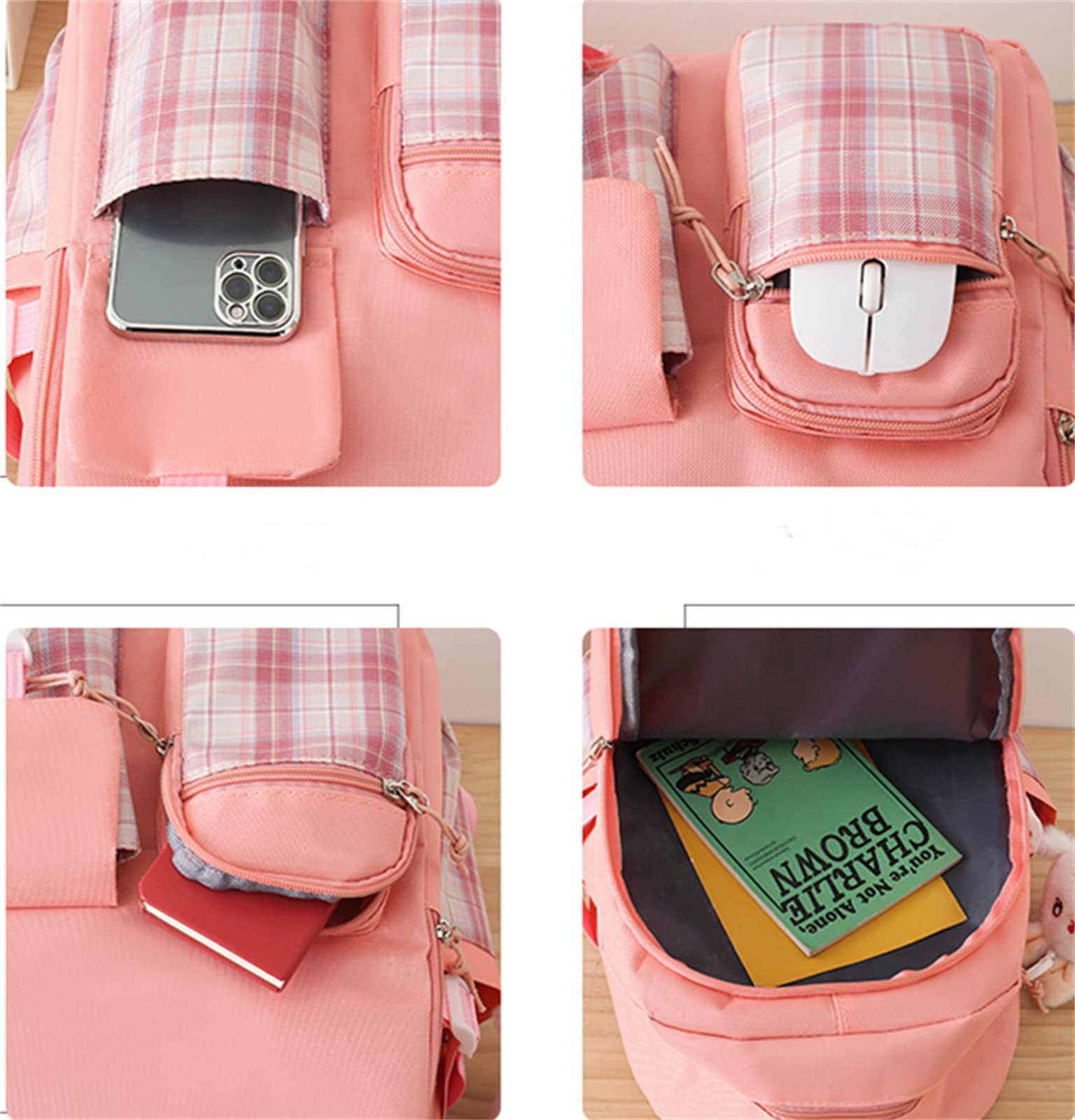 FAIRI Kawaii Backpack Set 4pcs Cute Aesthetic Backpack Preppy Trendy Japanese Anime Aesthetic School Supplies