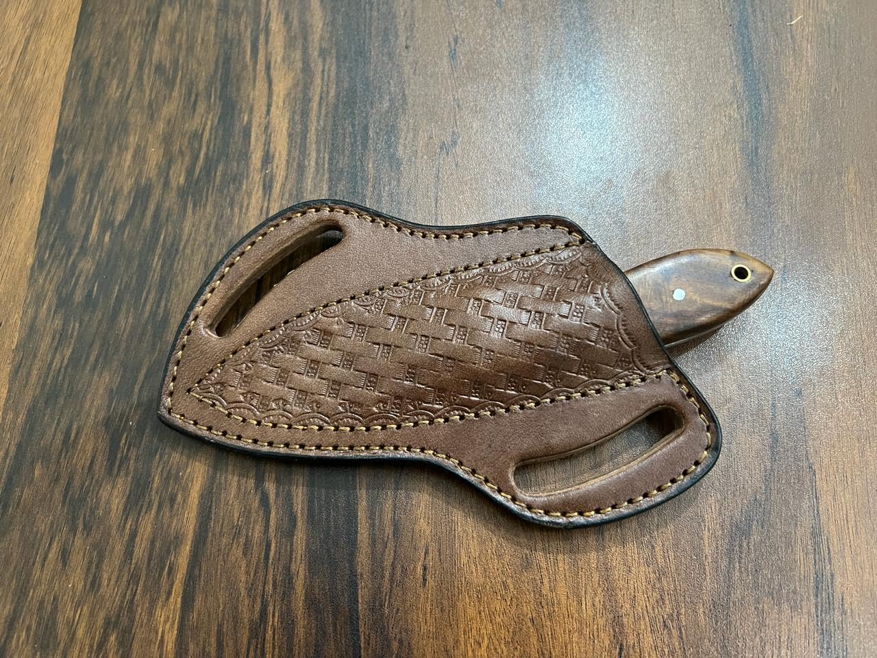 SOGO KNIVES Leather Knife Sheath for Belt, Slanted Pancake Sheath, Tooled Leather Sheath, Beautiful Cow Boy 3 to 5 inches Skinner Knife Leather Cover 100% Real Leather (Brown)